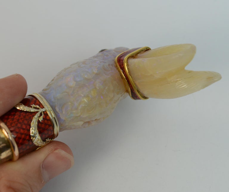 Faberge Designer Opal Enamel and Garnet Rabbit Walking Cane / Handle at ...