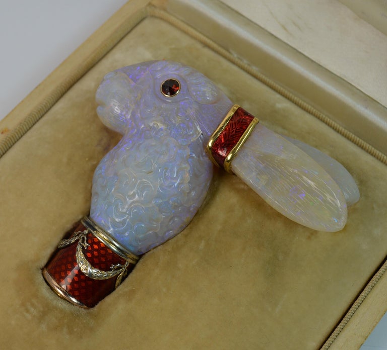 Faberge Designer Opal Enamel and Garnet Rabbit Walking Cane / Handle at ...