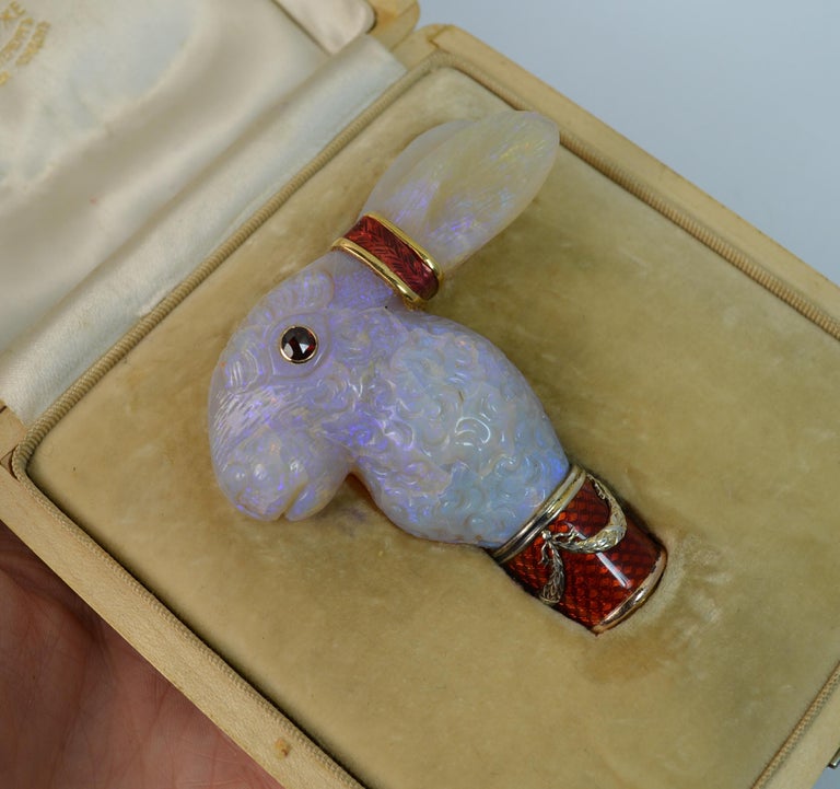 Faberge Designer Opal Enamel and Garnet Rabbit Walking Cane / Handle at ...