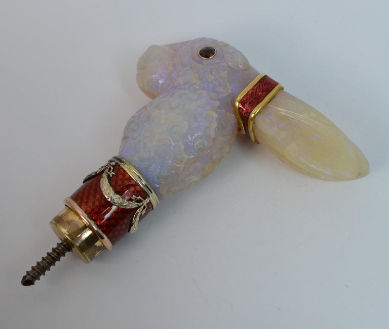Faberge Designer Opal Enamel and Garnet Rabbit Walking Cane / Handle at ...