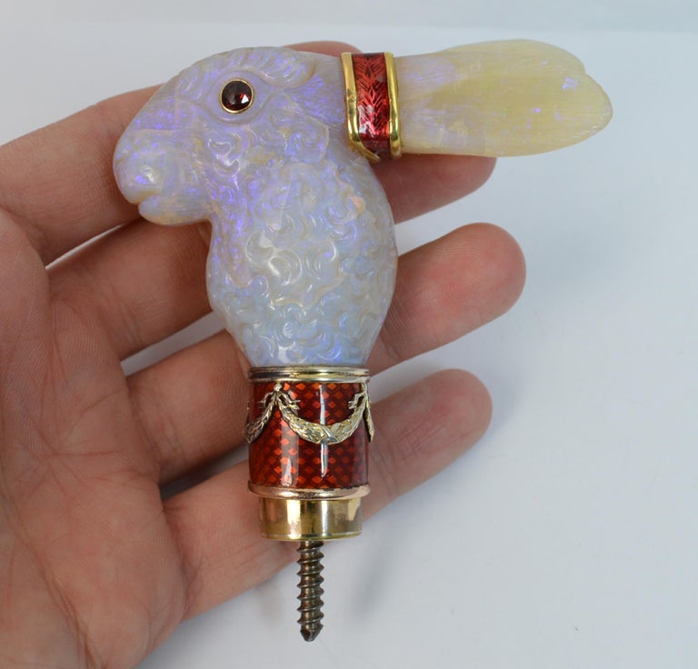 Faberge Designer Opal Enamel and Garnet Rabbit Walking Cane / Handle at ...