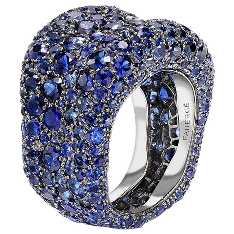 Fabergé Emotion 18K White Gold Blue Sapphire Encrusted Chunky Ring, US ...