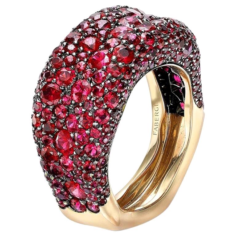 Fabergé Emotion 18K Yellow Gold Ruby Encrusted Ring For Sale at 1stDibs ...