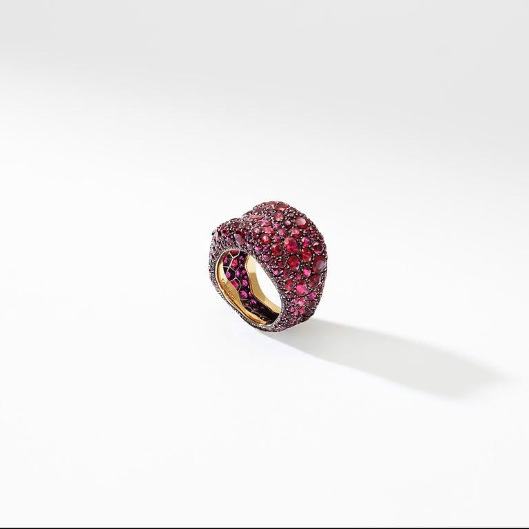 Customizable Fabergé Emotion 18k Yellow Gold Ruby Encrusted Chunky Ring ...