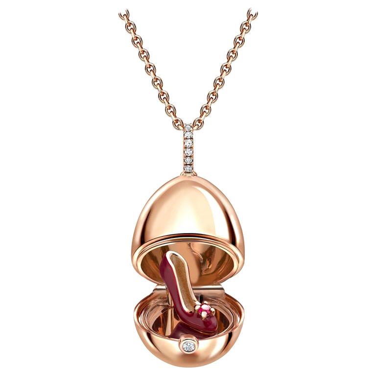 Fabergé Essence Rose Gold Red Lacquer and Ruby Set Shoe Surprise Locket ...