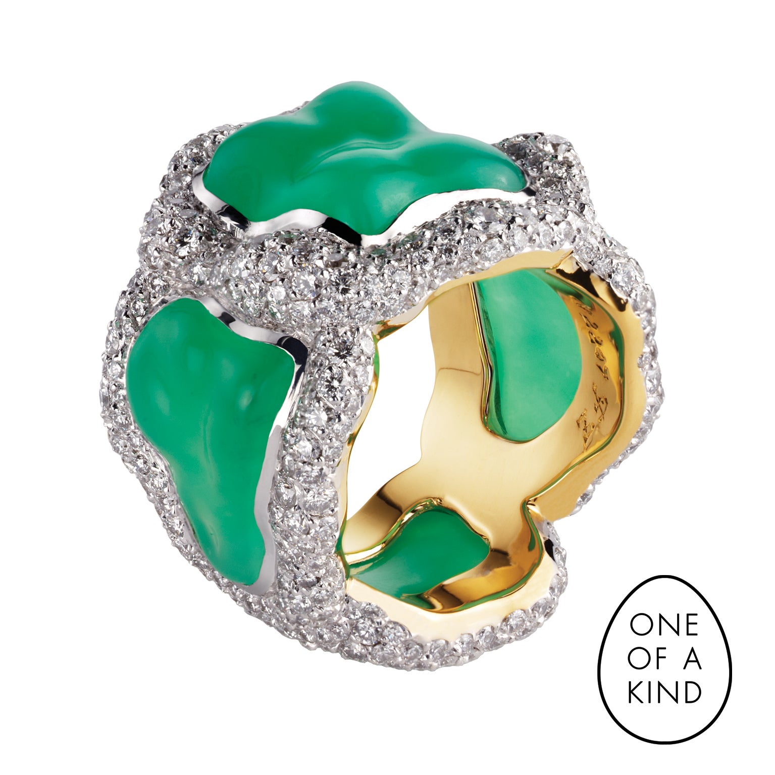 Fabergé Katya 18K White and Yellow Gold Chunky Diamond Ring With Green ...