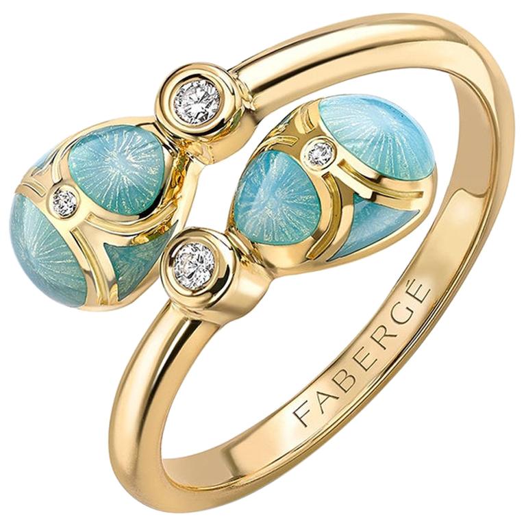 Fabergé Palais 18K Yellow Gold Diamond and Enamel Eggs Crossover Ring ...