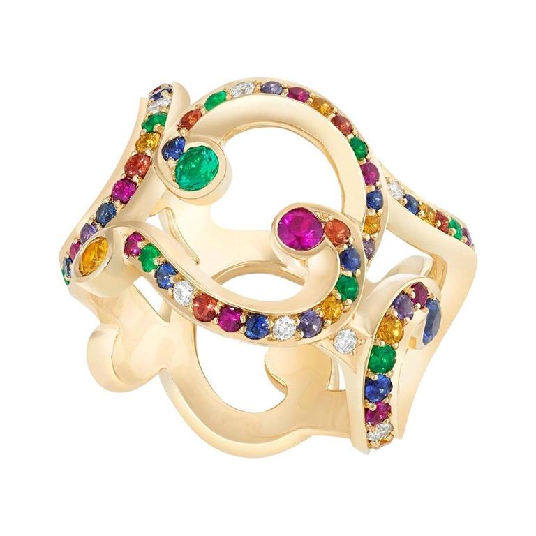 Fabergé Rococo Yellow Gold Multicoloured Gemstone Grand Frame Ring For ...