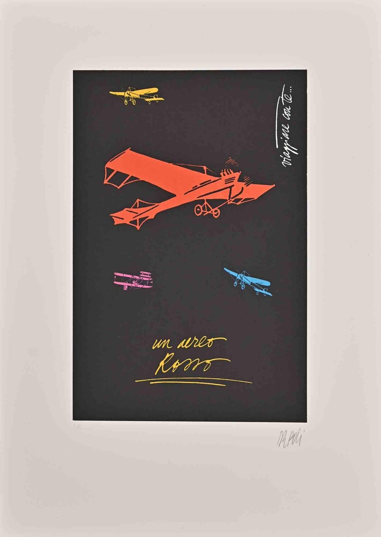 Fabio De Poli - Red Aircraft - Lithograph by Fabio De Poli - Late 20th ...