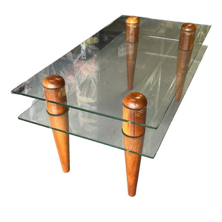 Fabio Lenci inspired Floating Glass Walnut Coffee Table For Sale at 1stDibs