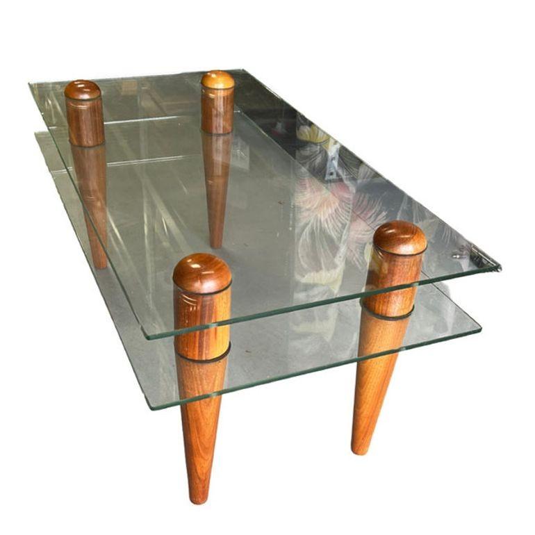 Fabio Lenci inspired Floating Glass Walnut Coffee Table For Sale at 1stDibs