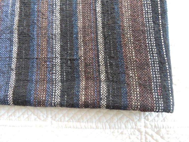 Fabric by the Yard: Asian Woven Stripe Textile in Blue and Brown For ...