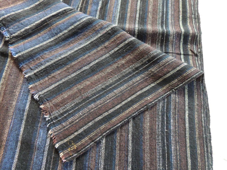Fabric by the Yard: Asian Woven Stripe Textile in Blue and Brown For ...