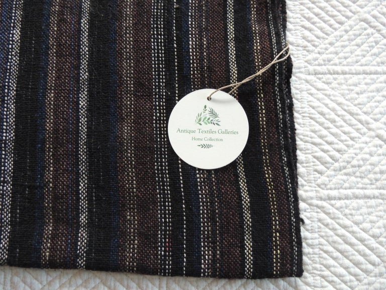 Fabric by the Yard: Asian Woven Stripe Textile in Blue and Brown For ...