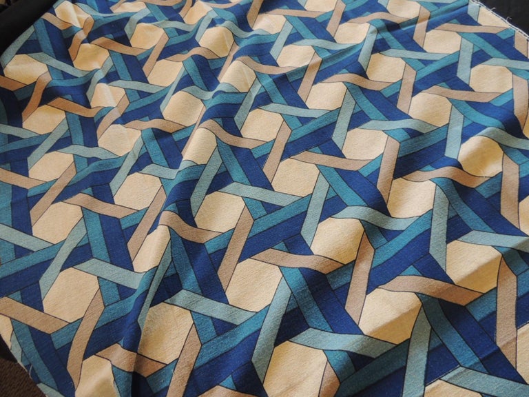 Fabric by The Yard, Vintage Blue and Tan Trellis Pattern Bark Cloth ...
