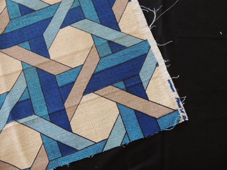 Fabric by The Yard, Vintage Blue and Tan Trellis Pattern Bark Cloth ...