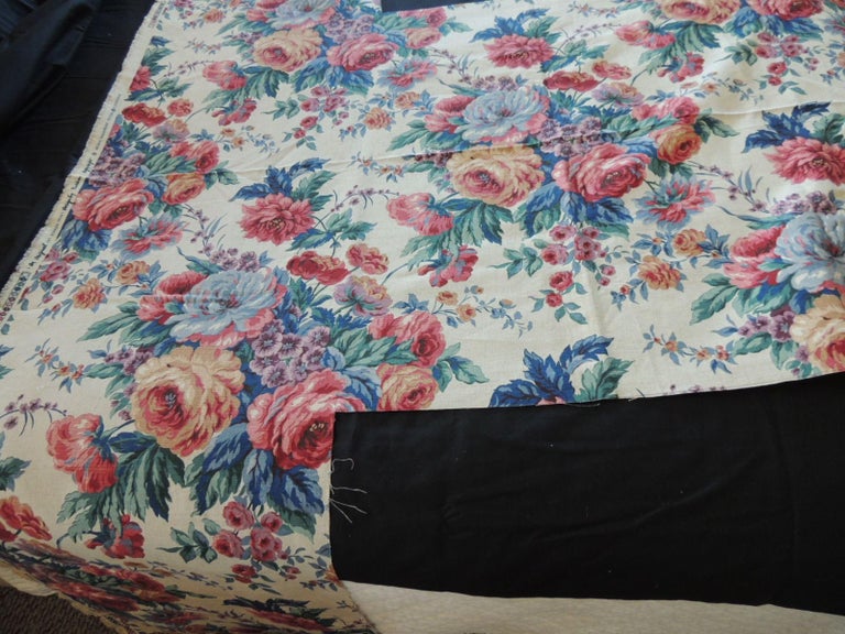 Fabric by The Yard Vintage Red and Blue Cabbage Roses Floral Textile at ...