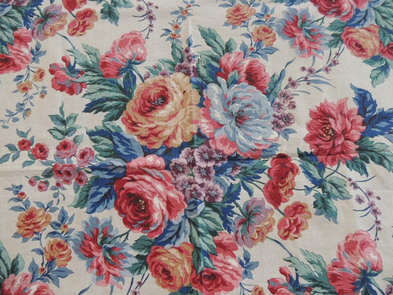 Fabric by The Yard Vintage Red and Blue Cabbage Roses Floral Textile at ...