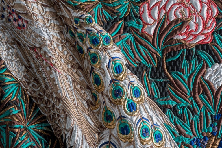 Fabric Tapestry with Peacock Design Upholstered Panel on Demand For ...