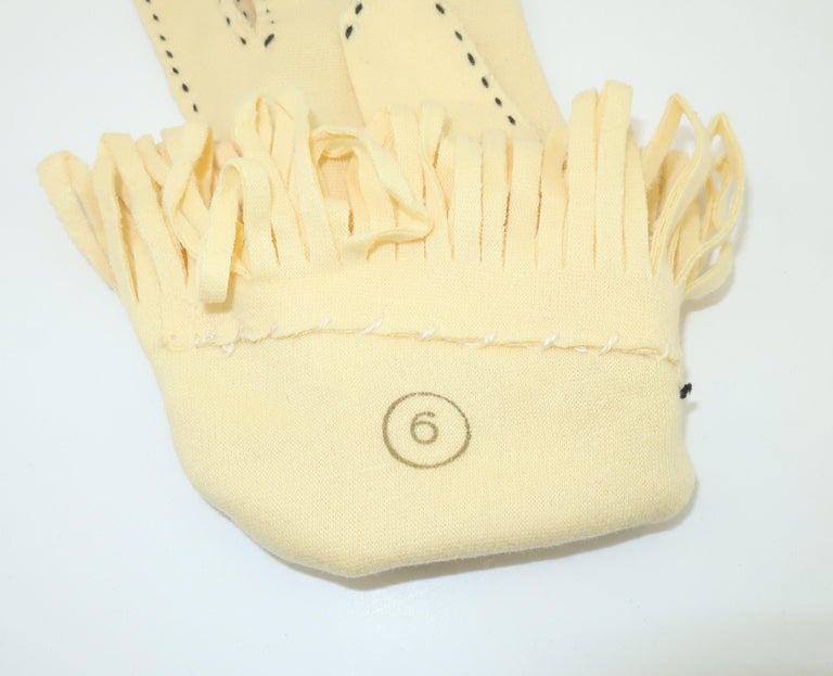Fabric Western Style Gauntlet Gloves With Fringe Details, 1960's at 1stDibs