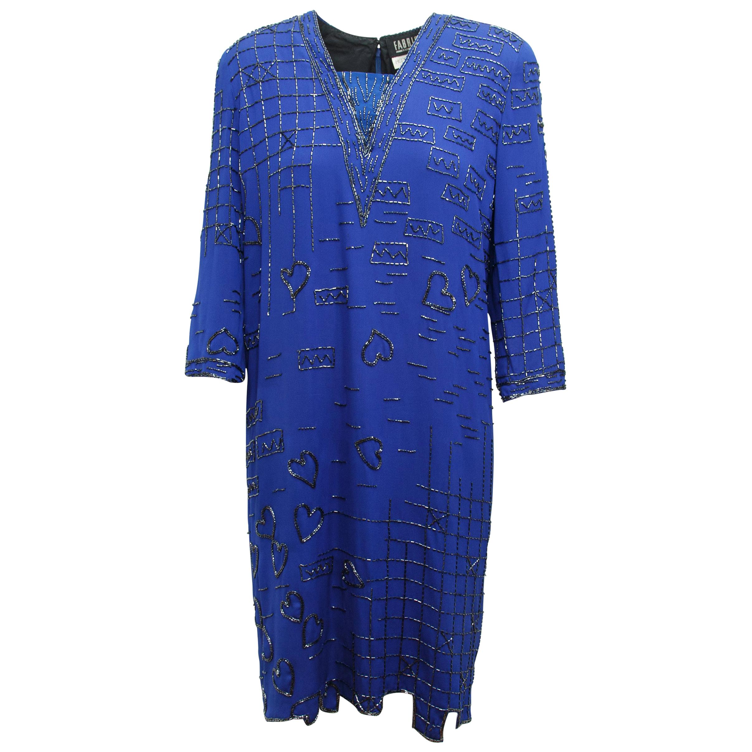 Fabrice Bright Blue Beaded Shift Dress at 1stDibs