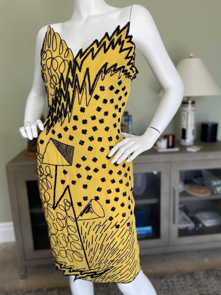 Fabrice for Martha Park Avenue Yellow Silk Cocktail Dress Lightning ...