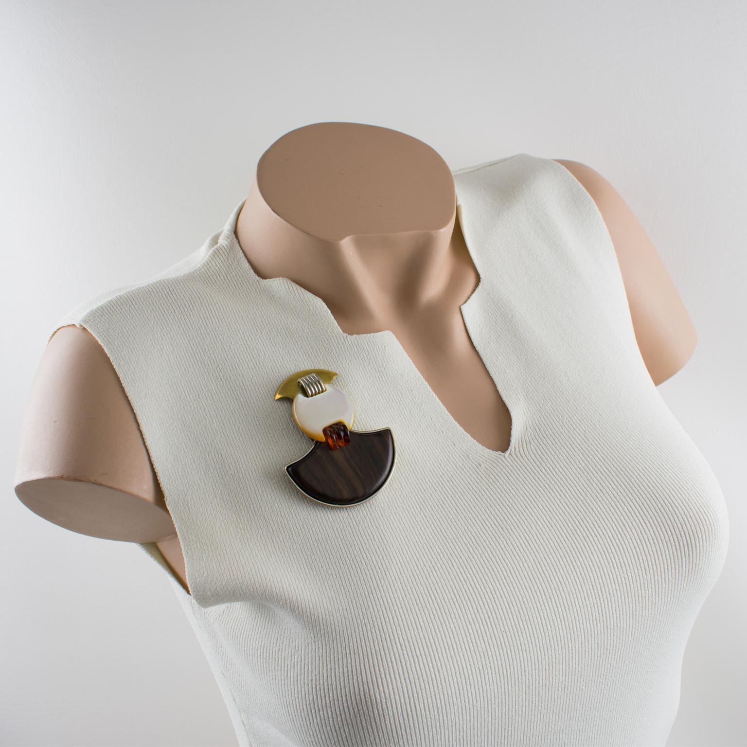 Fabrice Paris Art Deco-Inspired Wood and SeaShell Pin Brooch For Sale ...