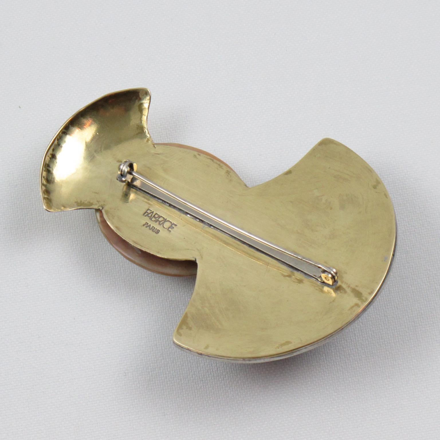 Fabrice Paris Art Deco-Inspired Wood and SeaShell Pin Brooch For Sale ...
