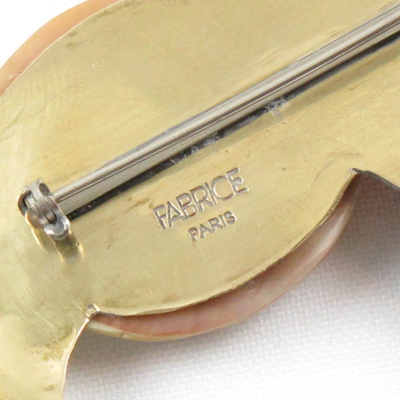 Fabrice Paris Art Deco-Inspired Wood and SeaShell Pin Brooch For Sale ...