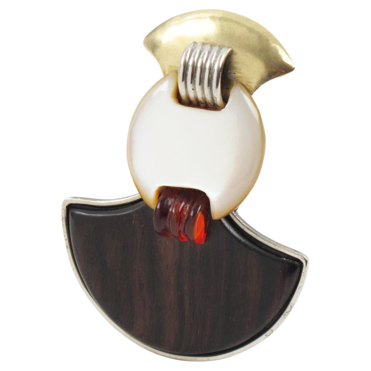 Fabrice Paris Art Deco-Inspired Wood and SeaShell Pin Brooch For Sale ...
