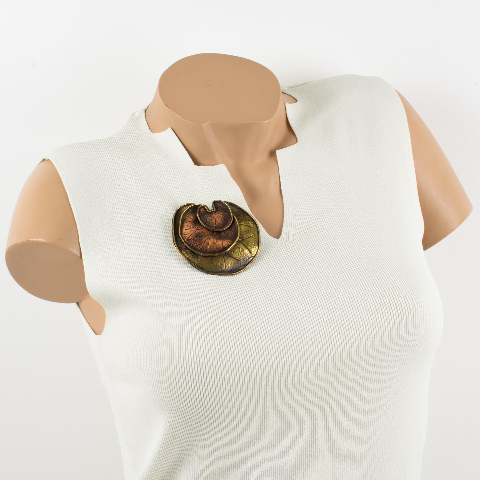 Fabrice Paris Brass and Copper Pin Brooch Water Lily Leaves For Sale at ...
