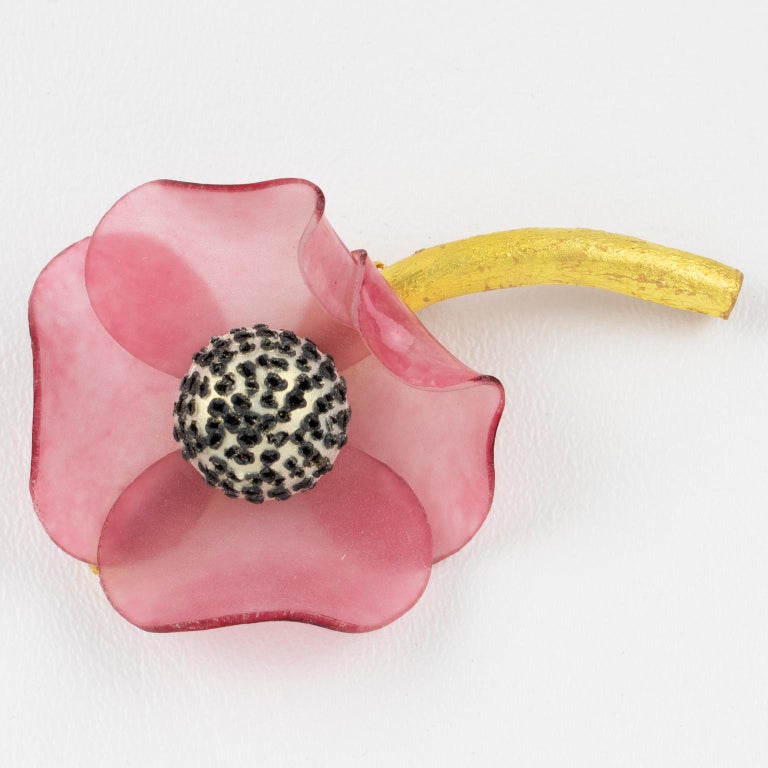 Fabrice Paris by Cilea Resin Pin Brooch Pink Poppy Flower For Sale at ...