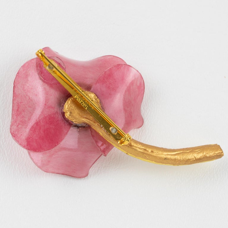 Fabrice Paris by Cilea Resin Pin Brooch Pink Poppy Flower For Sale at ...