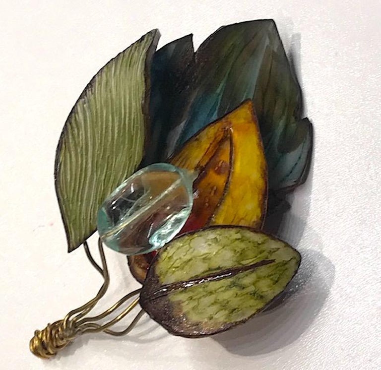 Fabrice, Paris Leaf Brooch with Natural Aquamarine at 1stDibs