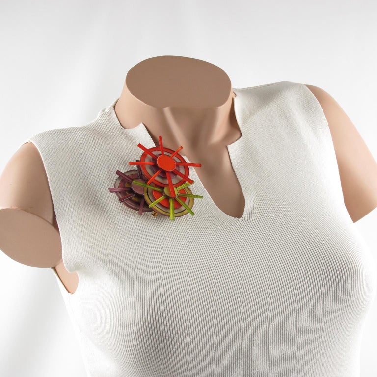 Fabrice Paris Multicolor Wheels Resin Brooch Pin For Sale at 1stDibs