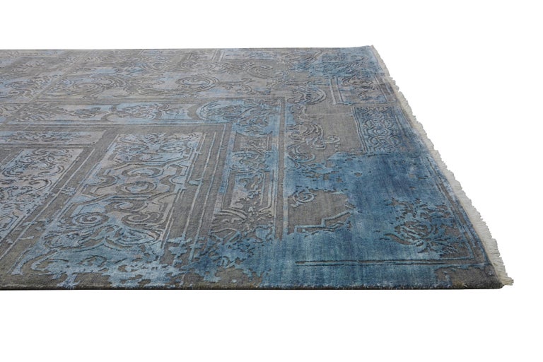 FABULEUX Hand Knotted French Rococo Inspired Rug, Blue and Taupe ...