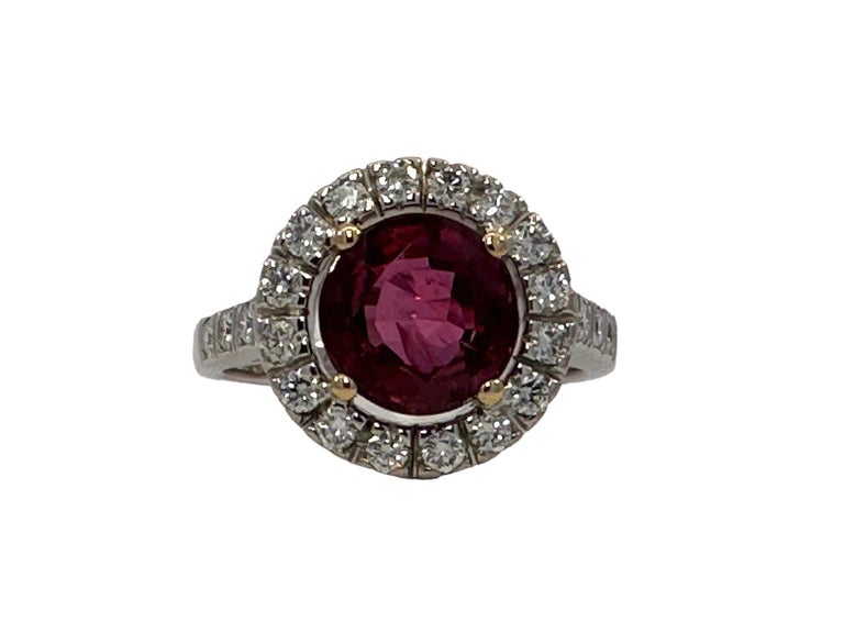 Fabulous 18kt White Gold 2.51 Ct Round Ruby with Certificate and 0.44ct ...