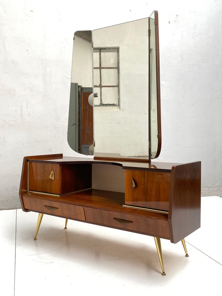 Fabulous 1950's Mirrored Vanity Make Up Table in Mahogany with Brass ...