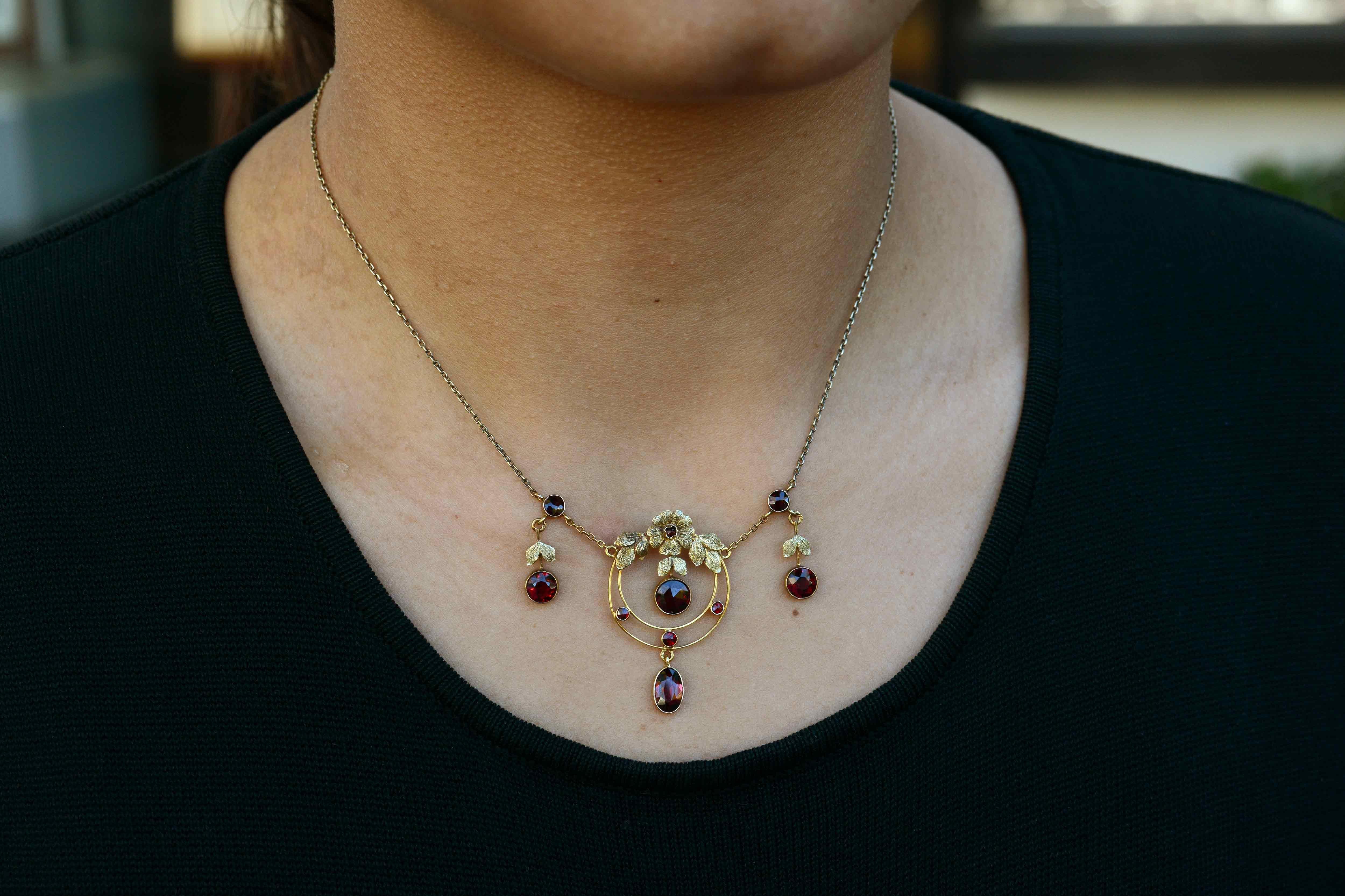 Fabulous Art Nouveau Garnet Lavalier Drop Necklace Flowers Floral ...