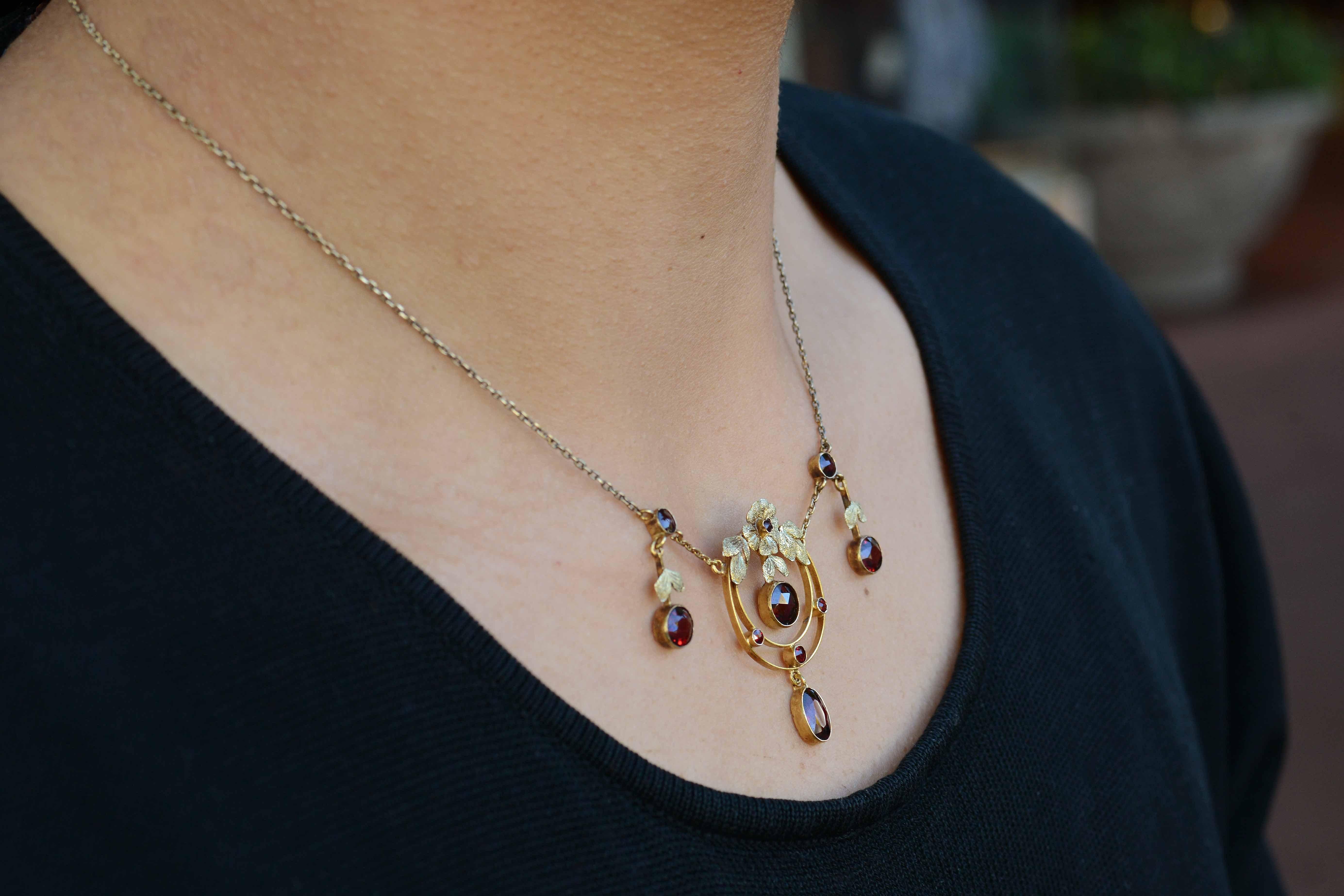 Fabulous Art Nouveau Garnet Lavalier Drop Necklace Flowers Floral ...