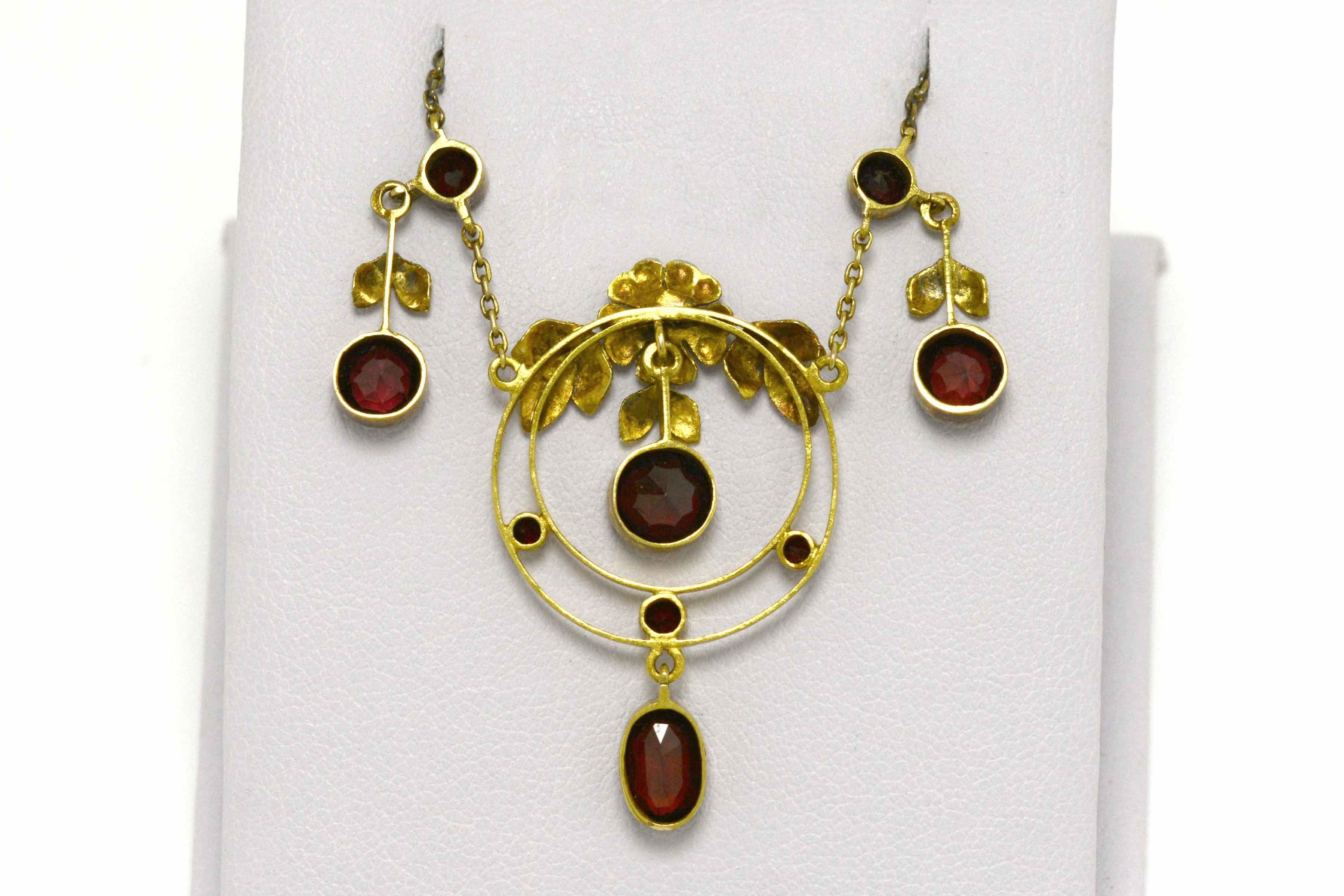 Fabulous Art Nouveau Garnet Lavalier Drop Necklace Flowers Floral ...