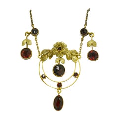 Fabulous Art Nouveau Garnet Lavalier Drop Necklace Flowers Floral ...