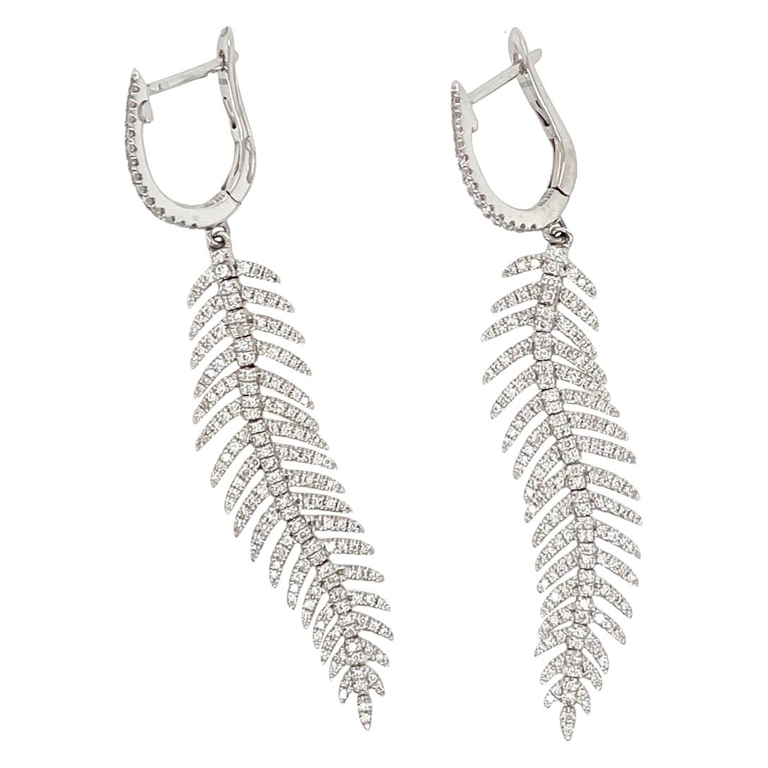 Diamond Gold Feather Earrings at 1stDibs