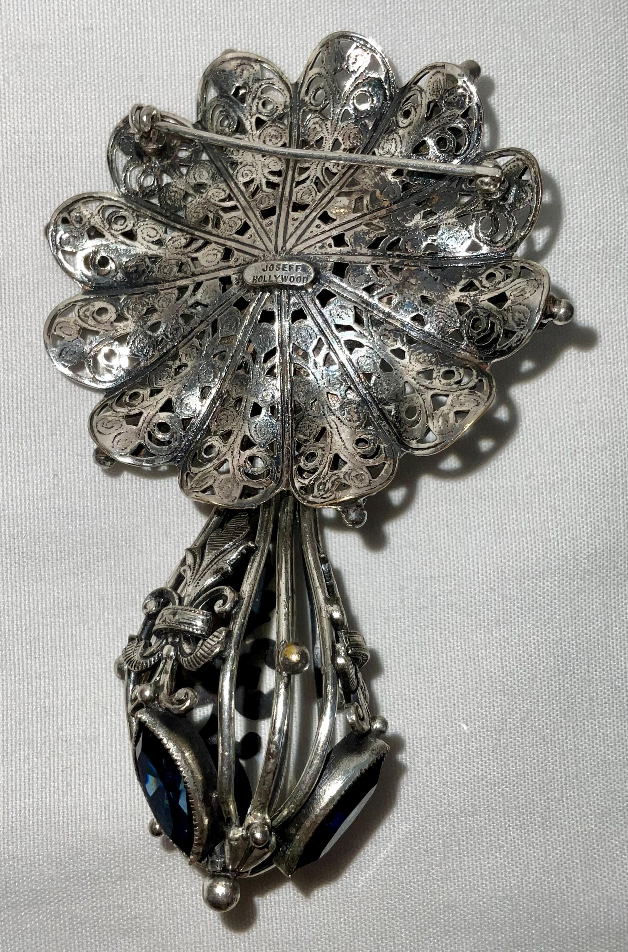 Fabulous Early Joseff Hollywood Marquis Cut Blue Glass Brooch Circa ...