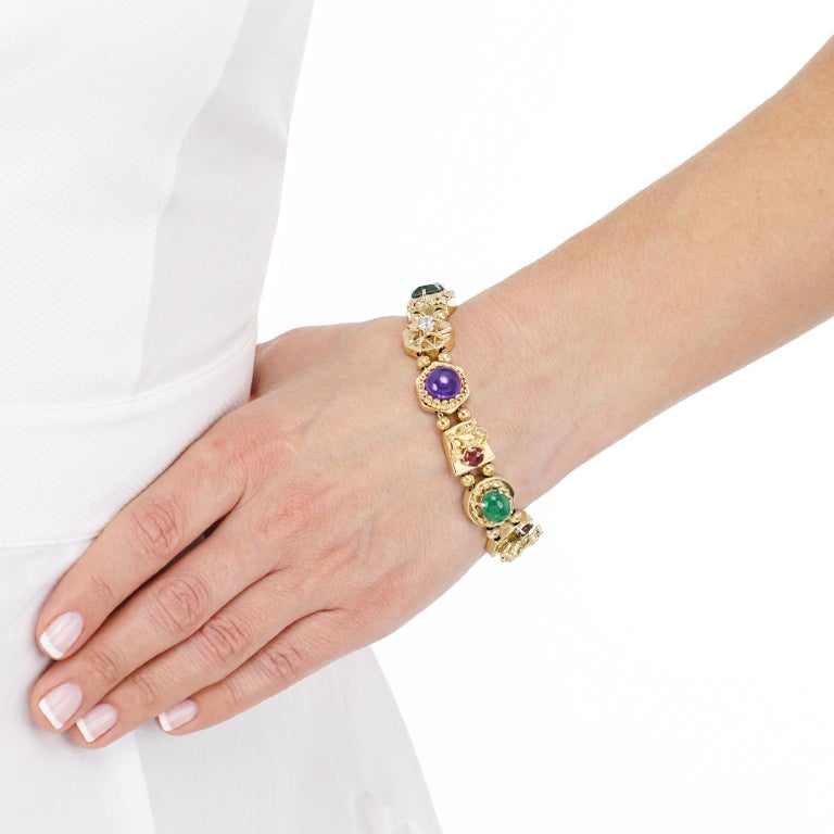 Fabulous Gemstone Set Gold Slide Bracelet at 1stDibs