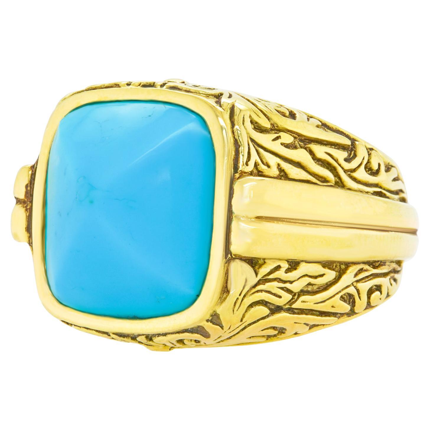 Oval Turquoise Cabochon gold Ring at 1stDibs