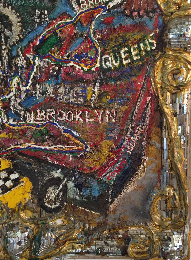 Fabulous Large Loren J. Munk Painting NYC Incased Mirrored Mosaic ...