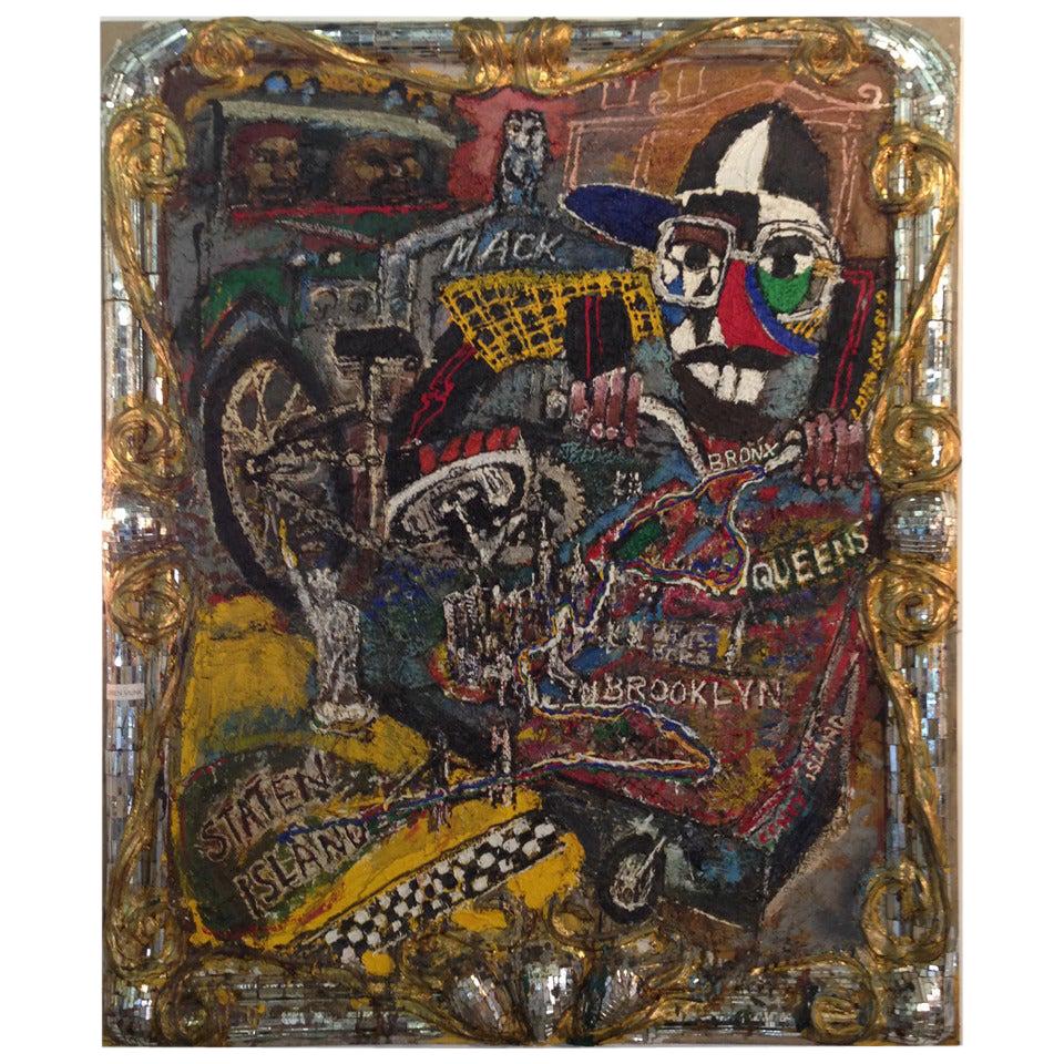 Fabulous Large Loren J. Munk Painting NYC Incased Mirrored Mosaic ...