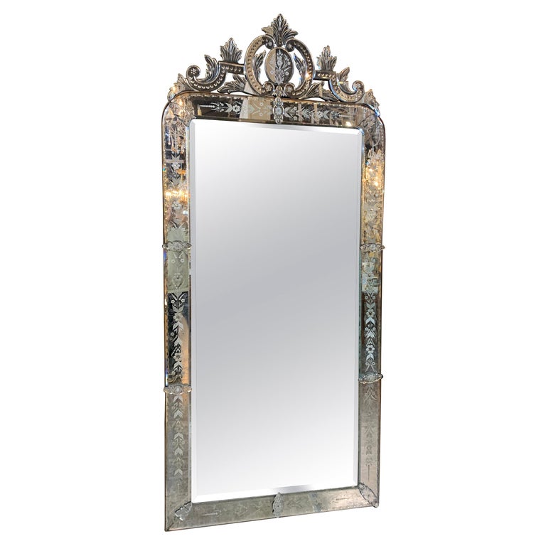 Fabulous Large Scale Antique Italian Etched Mirror at 1stDibs