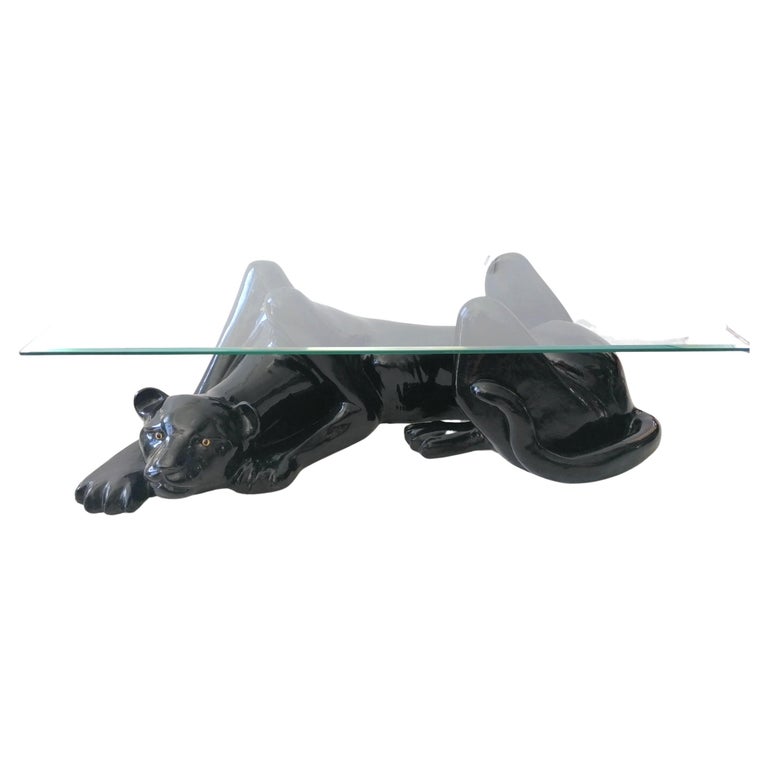 Fabulous Large Vintage Deco Revival Black Panther Coffee Table, USA ...